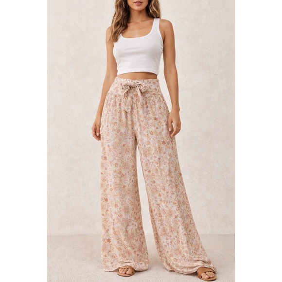 Rewash | Pants & Jumpsuits | Rewash Womens Xs Floral Smocked Waist Wide ...
